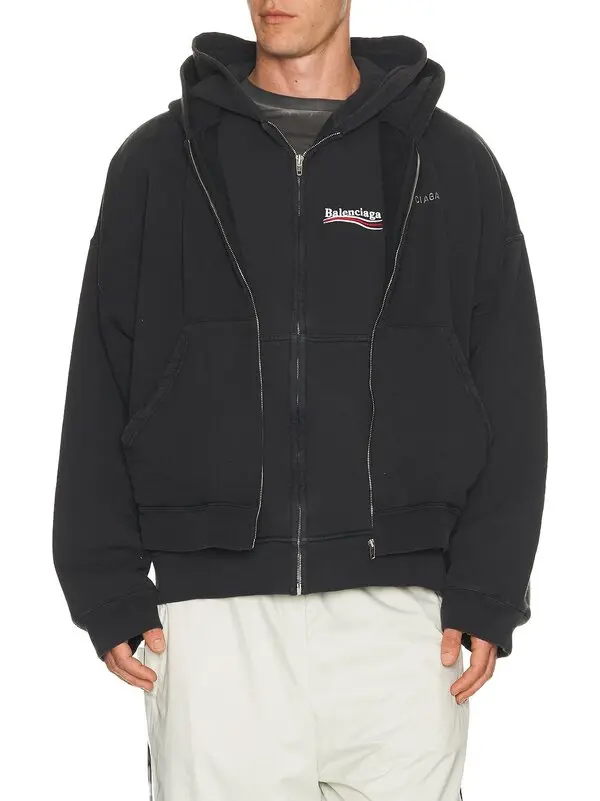 Balenciaga Layered Hoodie - Faded Wash Black & Washed Black