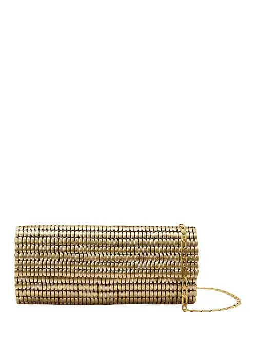 REISS Beaded Clutch Bag With Chain Strap - Gold