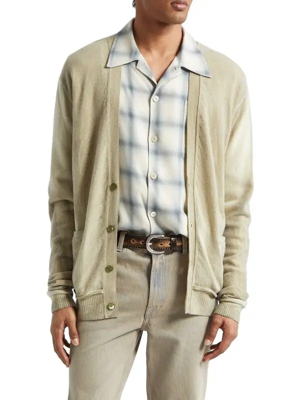 Our Legacy Parallel Merino Wool Cardigan - Moss Spray Dye Cherub Wool