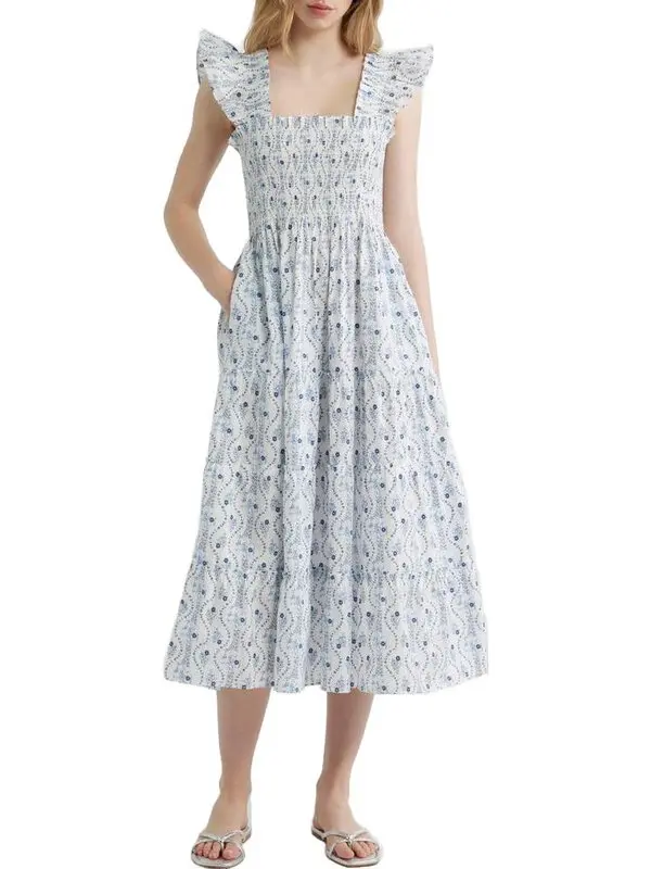 Hill House Home Ellie Nap Dress - Blue Vine Stripe