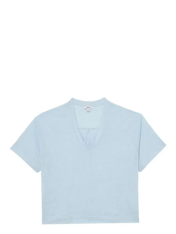 REISS Ember V-neck Linen T-shirt - Blue