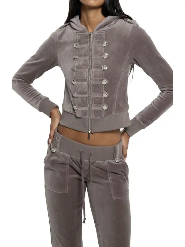 JADED LONDON Velour Military Hoodie - Brown