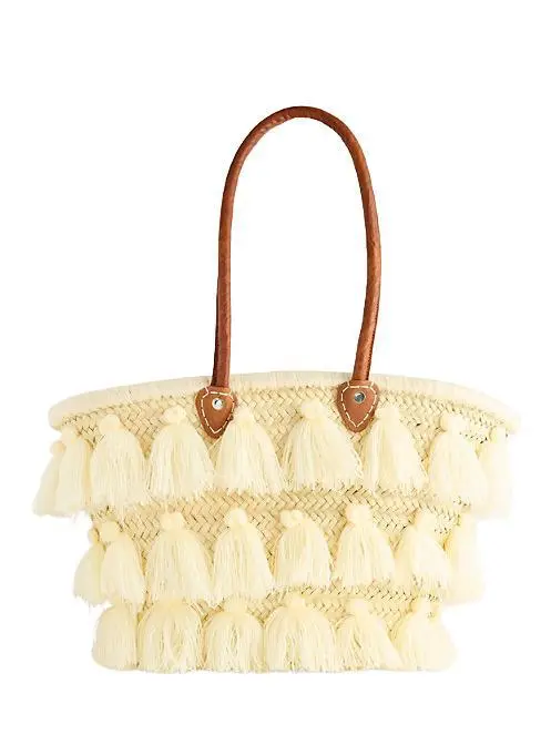 BOUTIQUE BONITA Tassel Straw Basket Tote - Neutral