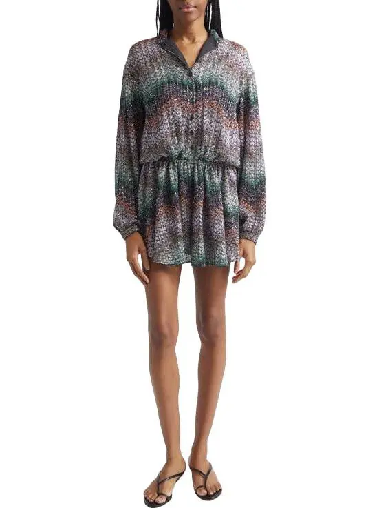 Missoni Metallic Zigzag Sequin Knit Minidress - Multi Black Orange Violet