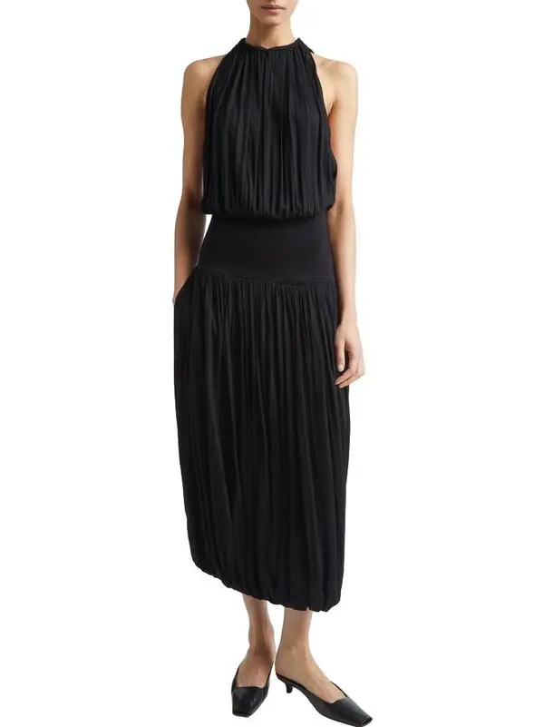 TOTEME Soft Gathered Midi Dress - Black