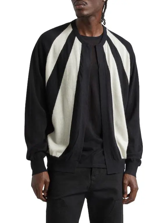 Frenckenberger Sunray Stripe Cashmere Bomber Cardigan - Black/chalk