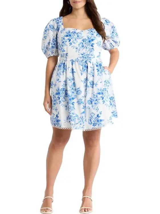 SUGARLIPS Juba Kaly Floral Mini Dress - White Blue