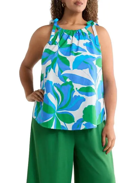 SUGARLIPS Pansie Floral Marra Top - White Blue Green