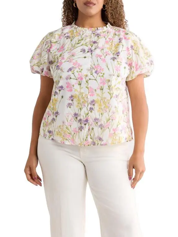 SUGARLIPS Lita Floral Cotton Button-up Top - White Multi