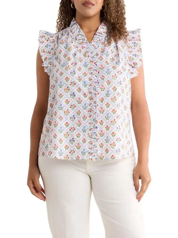 SUGARLIPS Lara Floral Eviel Ruffle Top - White Multi