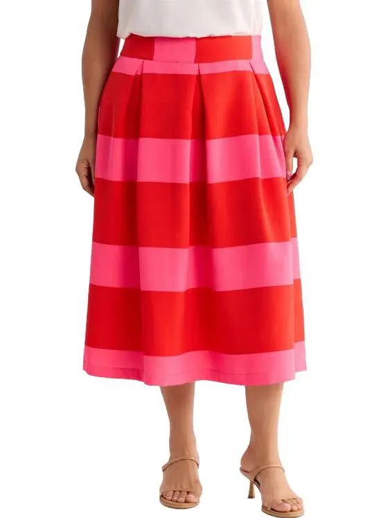 SUGARLIPS Lolli Stripe Pleated Midi Skirt - Fuchsia-red