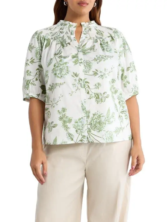 SUGARLIPS Floral Blossom Button-up Top - White Olives