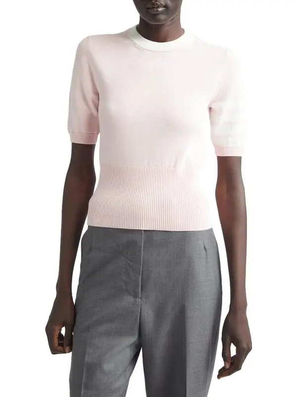 Thom Browne Hector Short Sleeve Sweater - Light Pink