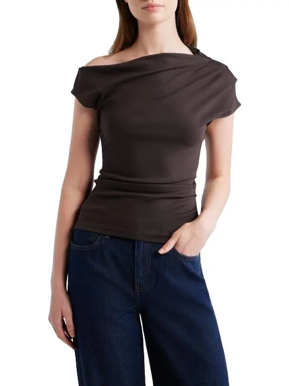 Mango Asymmetric One-shoulder Top - Chocolate