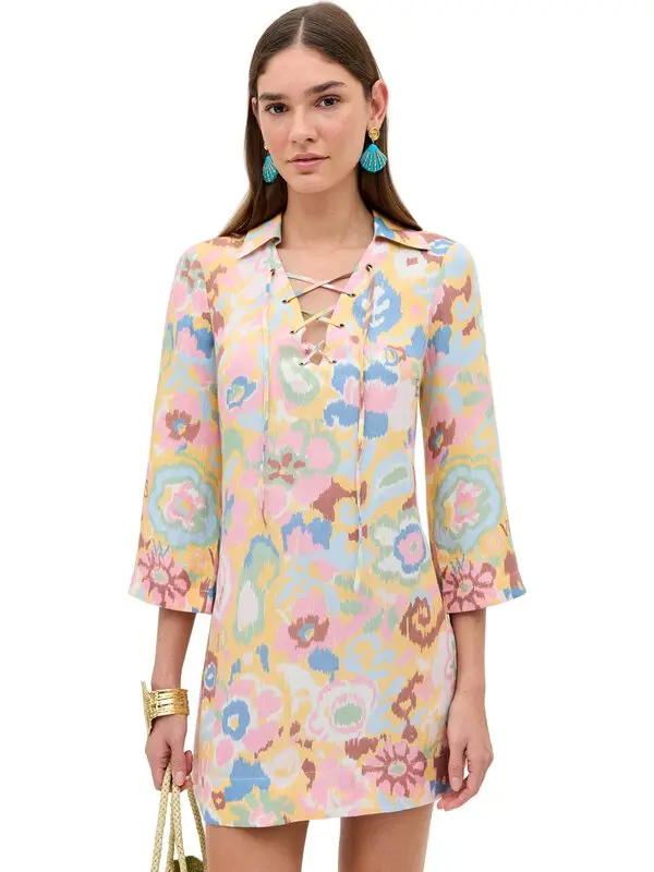 Rixo Lucien Ikat Bloom Mini Dress - Yellow