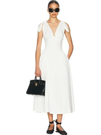 HELSA Fairweather Midi Dress In Stretch Cotton Sateen - Ivory
