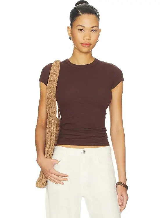 Enza Costa Textured Rib Cap-sleeve Crewneck Top - Chocolate