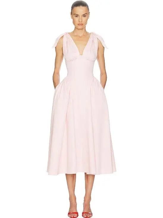 HELSA Fairweather Midi Dress In Stretch Cotton Sateen - Rose
