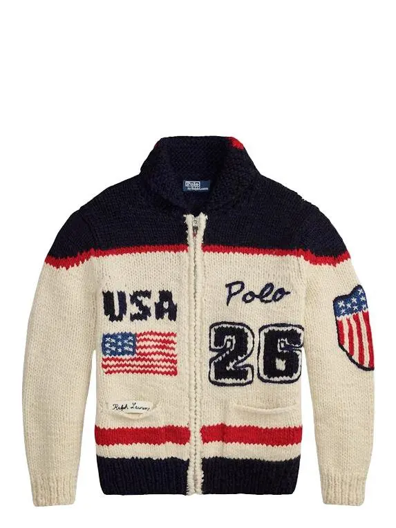 Polo Ralph Lauren Olympics Team Usa 2026 Wool Shawl Cardigan - Cream Combo