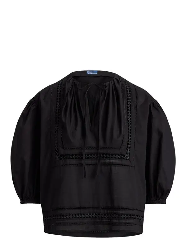 Polo Ralph Lauren Cotton Blouse With Lace Trim - Black