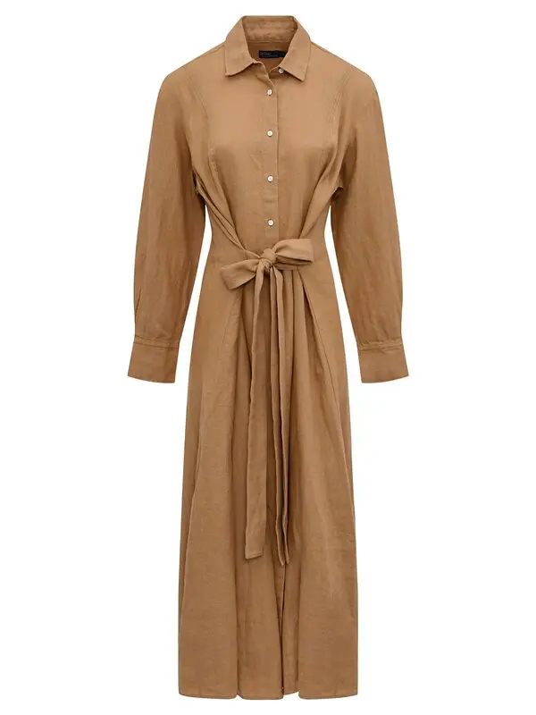 Polo Ralph Lauren Long Sleeve Shirt Dress - Beige