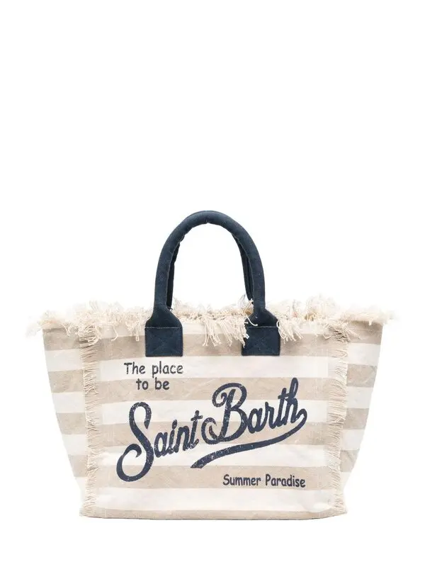 MC2 SAINT BARTH Striped Printed Vanity Bag - Beige