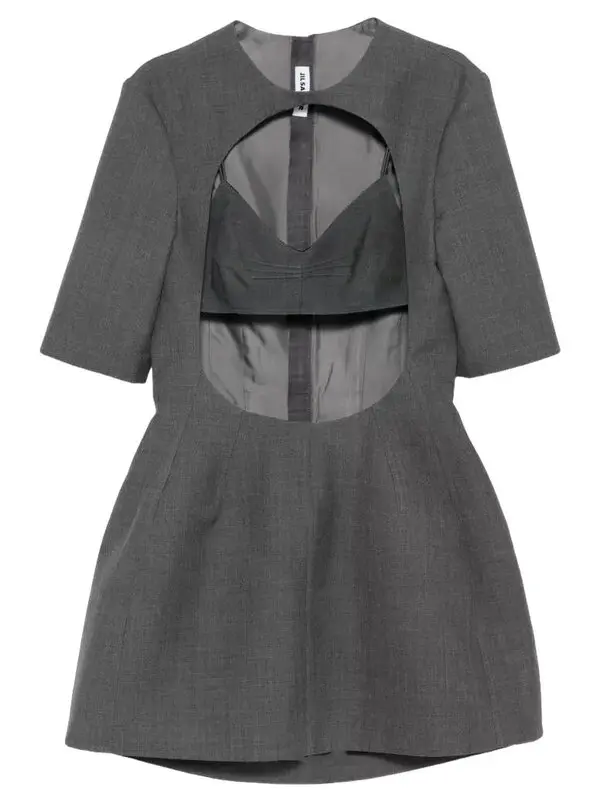 JIL SANDER Twill Cut-out Mini Dress - Grey