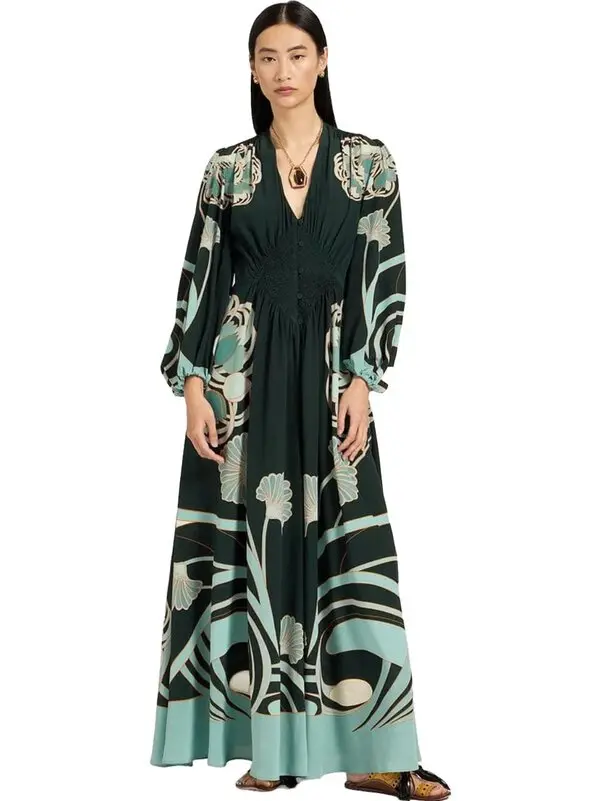 La DoubleJ Blooming Tulip Camerino Maxi Dress - Green