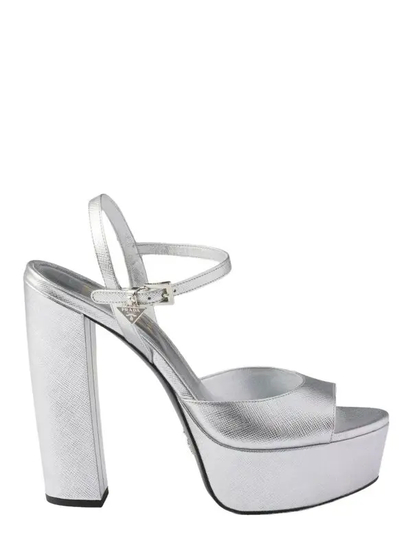 Prada Metallic Leather Platform Sandals - Silver