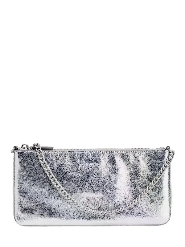 Pinko Horizontal Flat Leather Tote Bag - Silver
