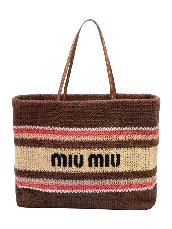 Miu Miu Raffia-effect Woven Tote Bag - Brown