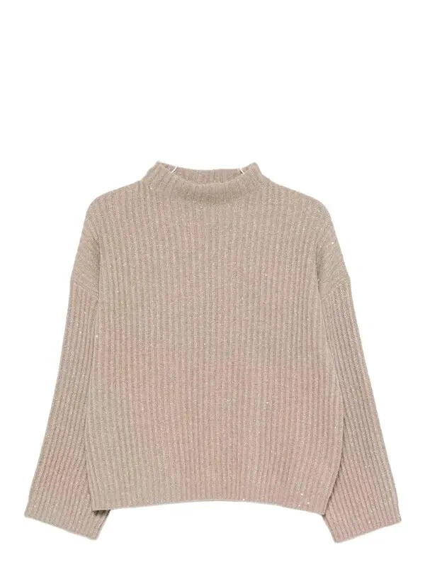 Brunello Cucinelli Sequin-embellished Ribbed-knit Sweater - Neutrals
