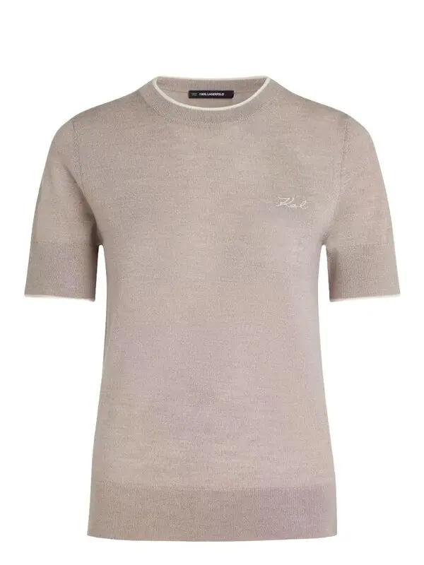 Karl Lagerfeld Logo-embroidered Merino-wool T-shirt - Neutrals