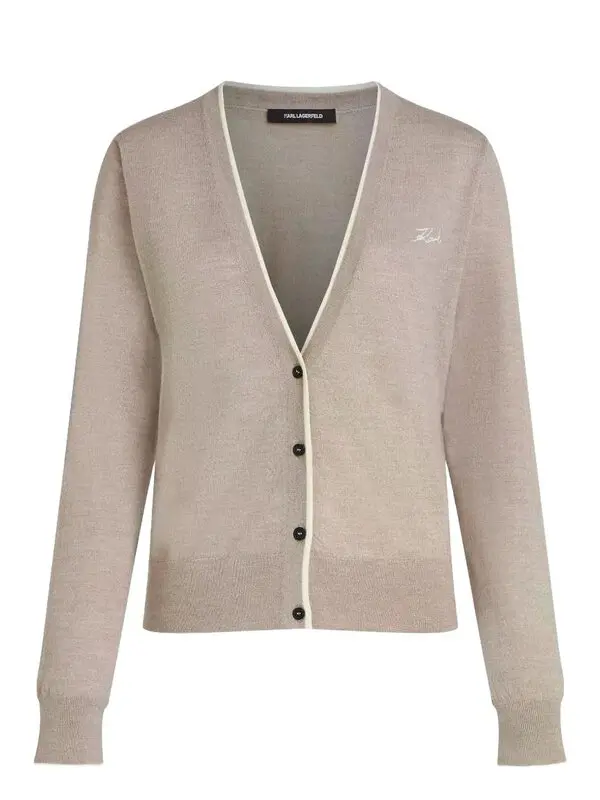Karl Lagerfeld Logo-embroidered Merino-wool Cardigan - Neutrals
