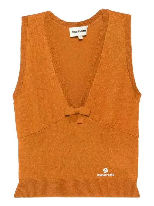 SHUSHU/TONG Bow-detail Knitted Tank Top - Brown