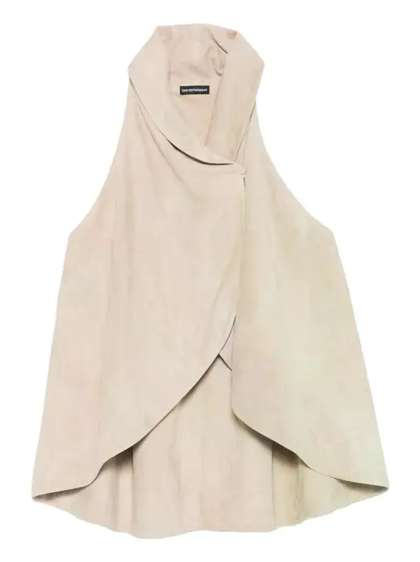 Emporio Armani Draped Leather Top - Neutrals