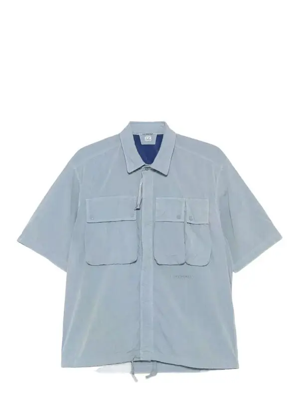 C.P. COMPANY 50 Fili Short Sleeve Zip Shirt - Blue