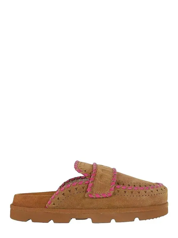 Mou Whipstitch-trim Perforated Mules - Brown
