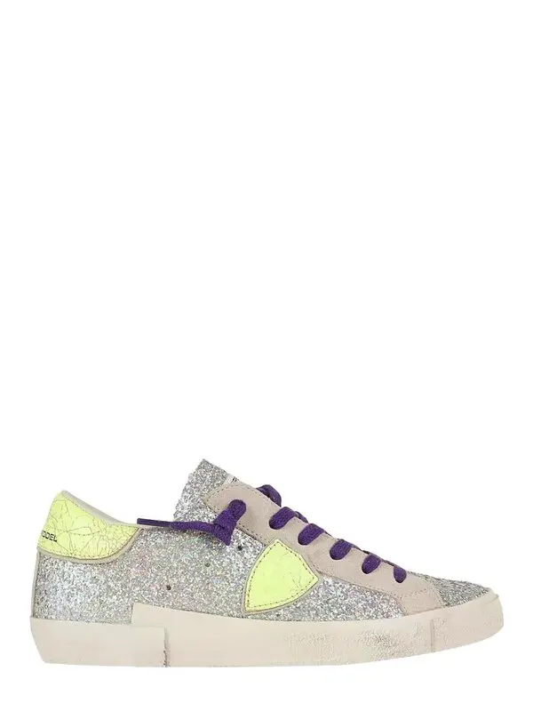 Philippe Model Glitter-effect Leather Sneakers - Silver
