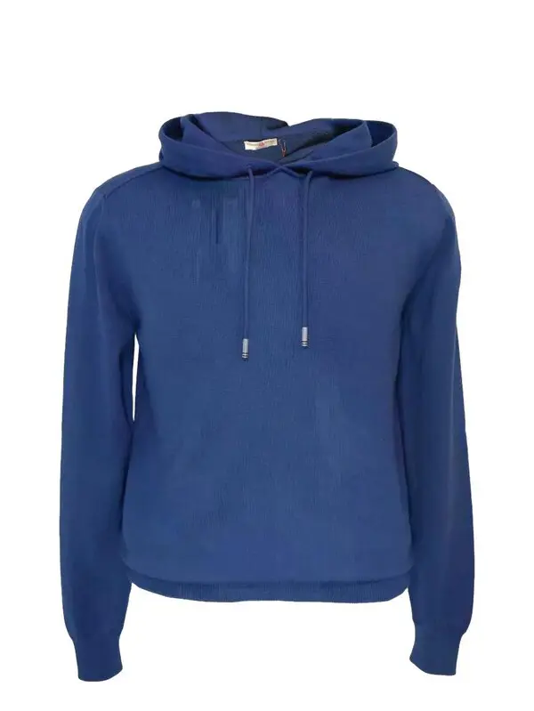 Luciano Barbera Drawstring Hood Knitted Hoodie - Blue
