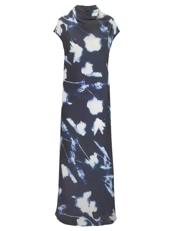 Lela Rose Floral-print Cowl-neck Maxi Dress - Blue