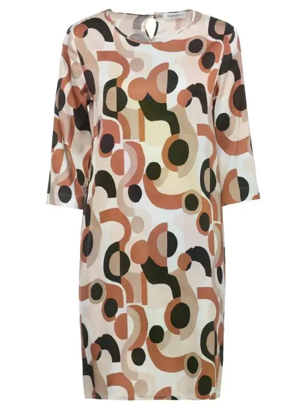 KANGRA Abstract-print Three-quarter-sleeve Dress - Multicolour