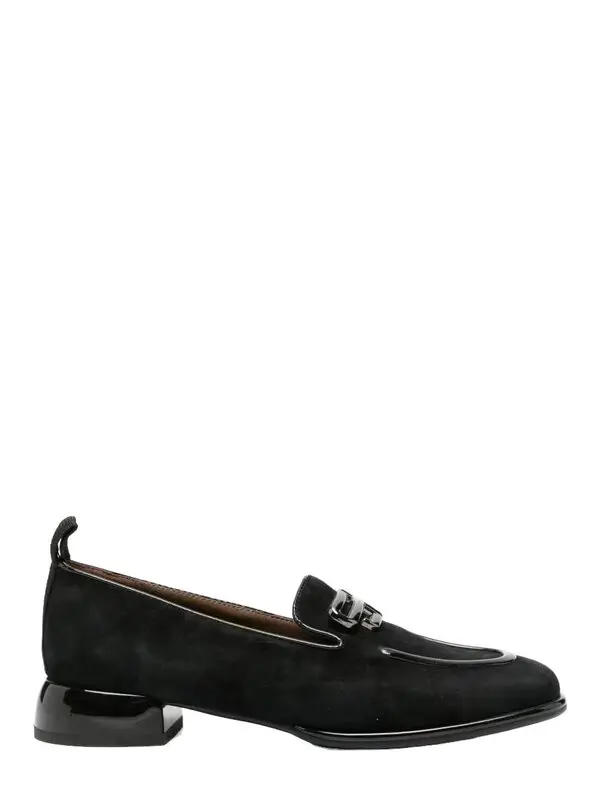 LINDA BAUMANN Logo-plaque Suede Loafers - Black