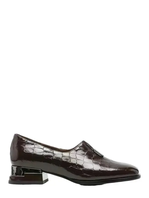 LINDA BAUMANN Croc-effect Block-heel Loafers - Brown