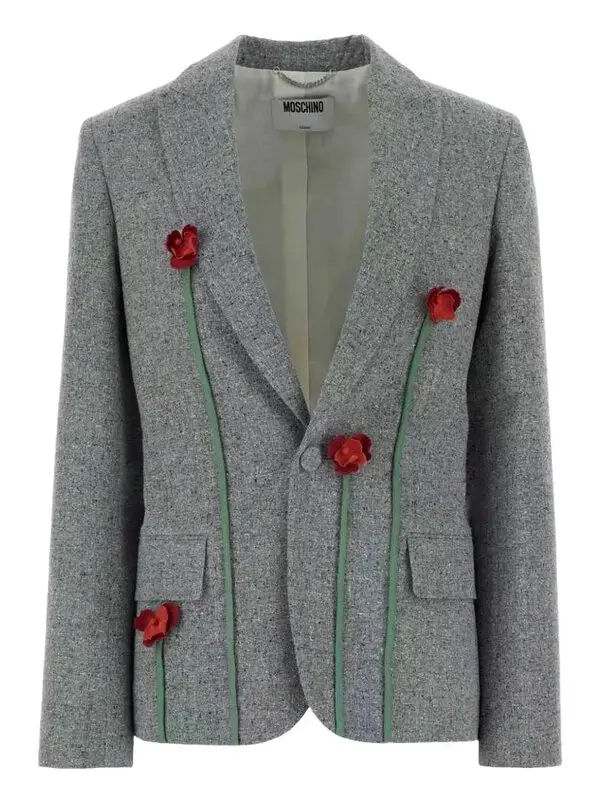Moschino Embroidered Tweed Jacket - Grey