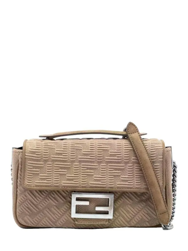Fendi Zucca Embossed Technical Fabric Chain Baguette - Neutrals