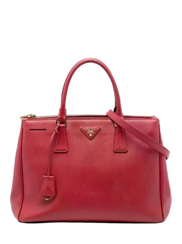 Prada 2000-2010 Medium Saffiano Lux Galleria Double Zip Satchel - Red