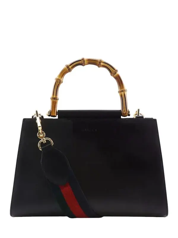 Gucci Leather Bamboo Nymphaea Web Satchel - Black