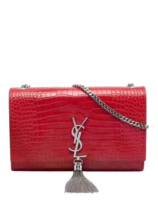 Saint Laurent 2016 Medium Croc Embossed Kate Tassel Crossbody Bag - Red