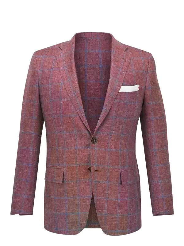 Kiton Check Pattern Front Pockets Jacket - Red